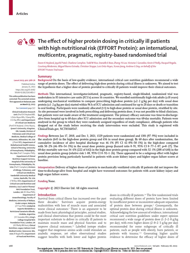 The Effect of Higher Protein Dosing in Critically Ill Patients With ...