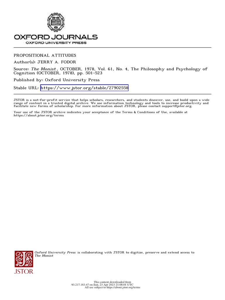 WK2 - Fodor-Propositional Attitudes | PDF | Philosophy | Self-Improvement