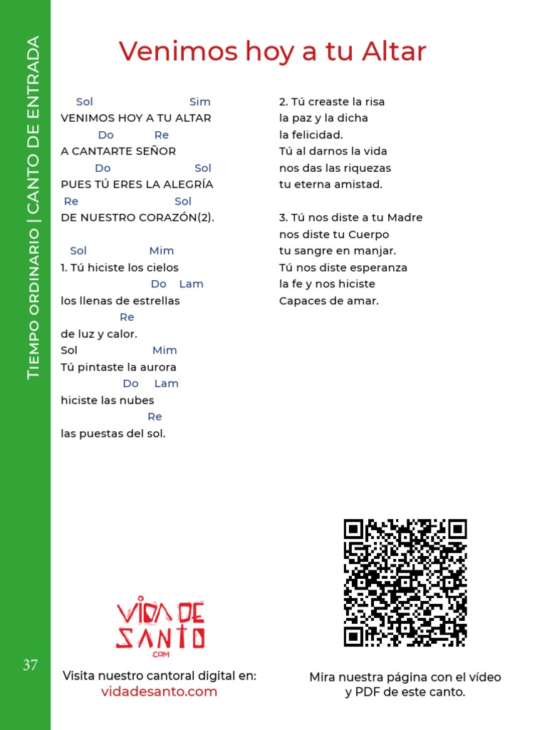 Venimos Hoy A Tu Altar Letra PDF | PDF