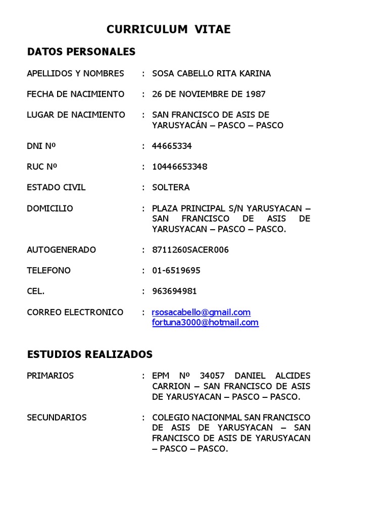 CV RITA SOSA CABELLO DNI 44665334 (1) | PDF