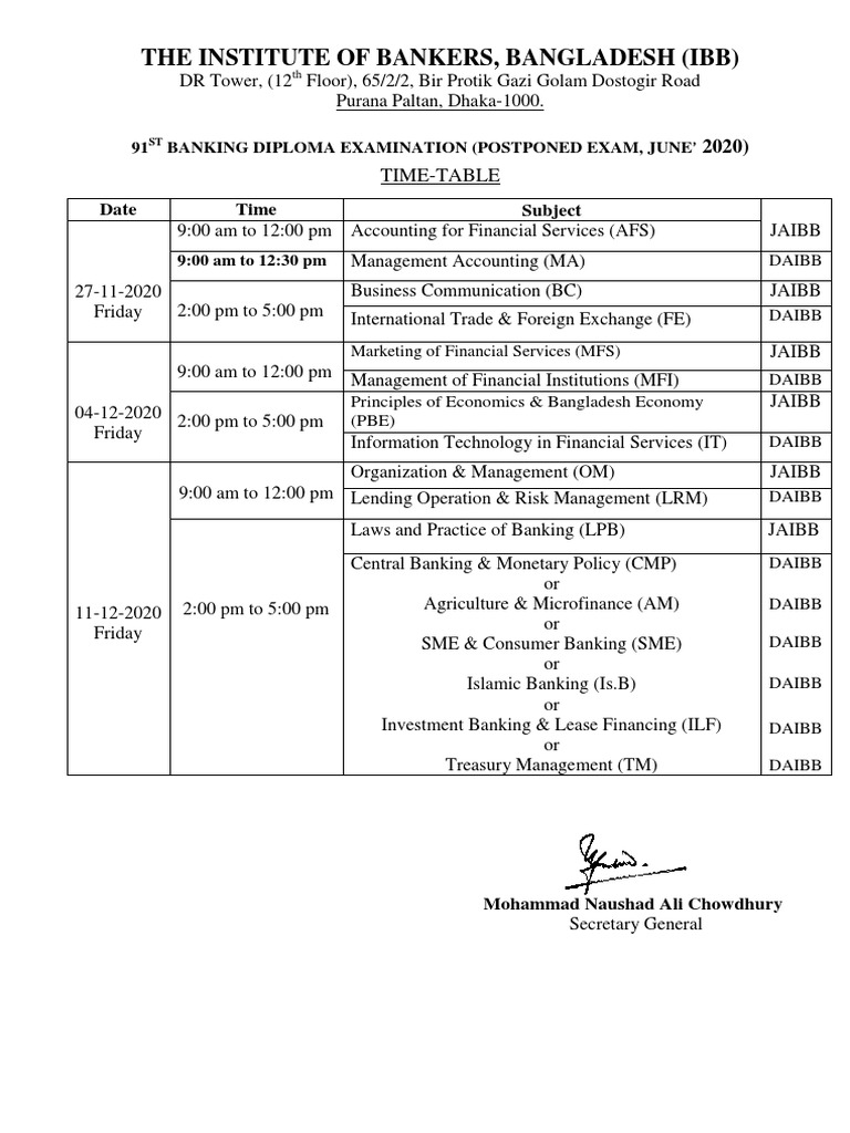 IBB Banking Diploma Exam Postponement | PDF