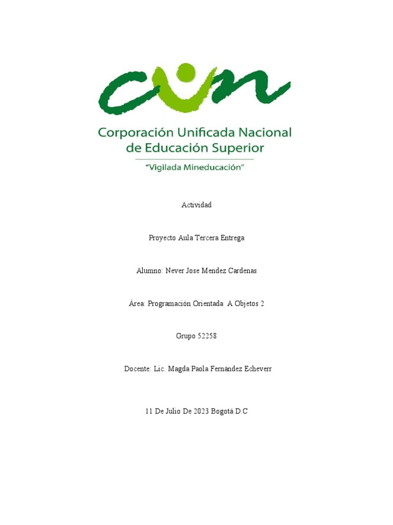 Aca 3 Programacion Orientada Objetos 2 Mendez Never Resuelto | PDF Aca 3 Programacion Orientada Objetos 2 Mendez Never Resuelto | PDF