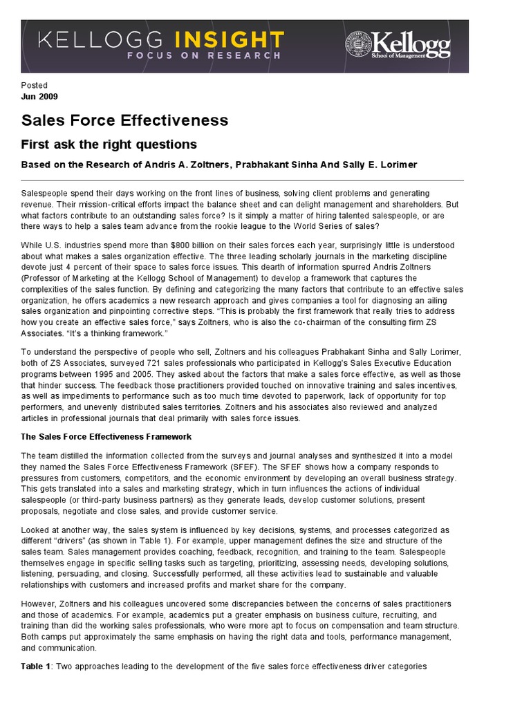 Sales Force Effectiveness | PDF