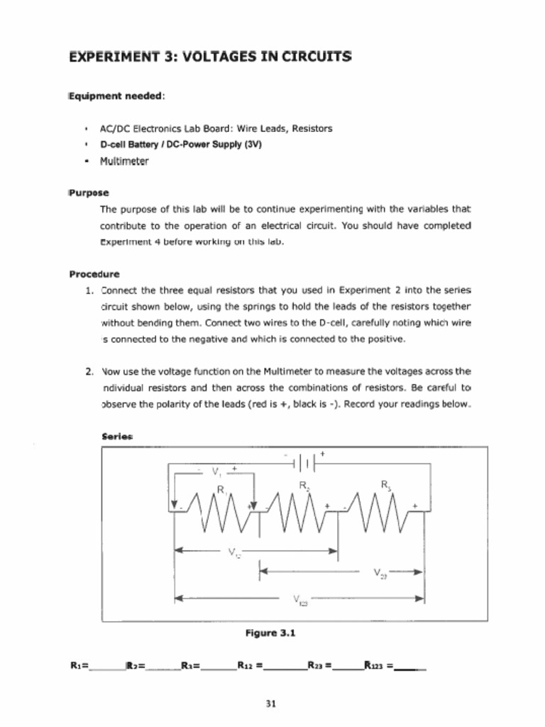Experiment 3 - Voltages in Circuits | PDF