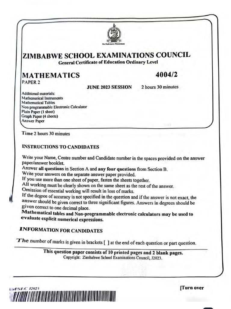 O-Levels Mathematics 2023 | PDF
