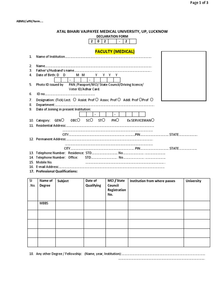 Faculty Declaration Form for NMC | PDF