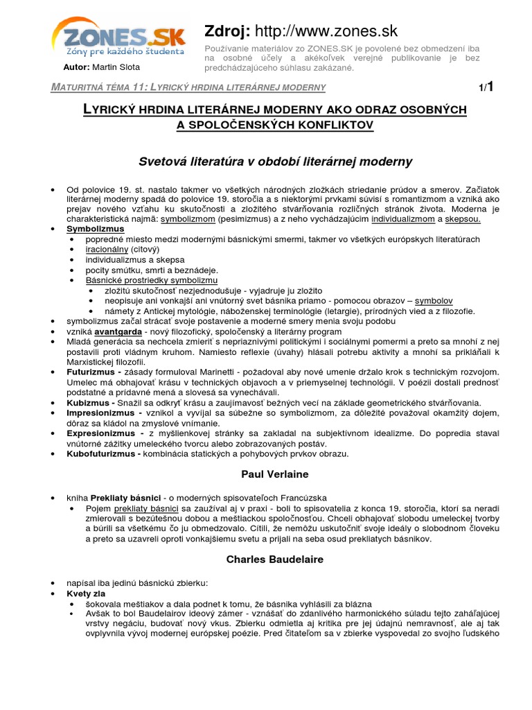Lyricky Hrdina Literarnej Moderny | PDF