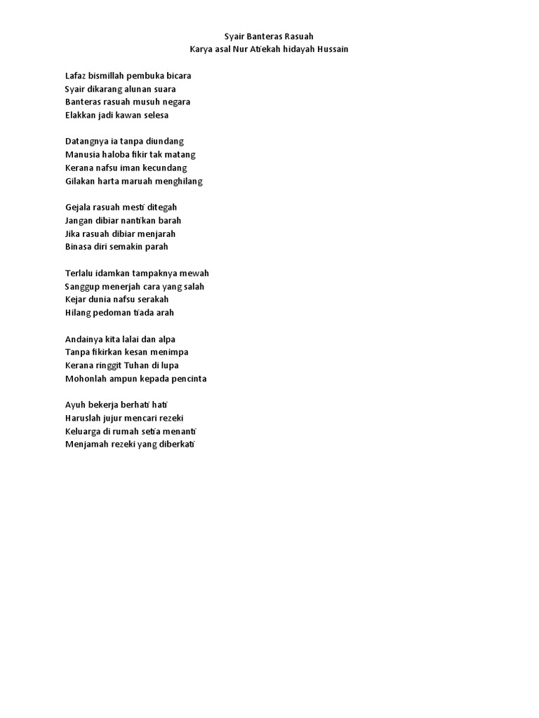 Syair Banteras Rasuah Dan Sajak | PDF