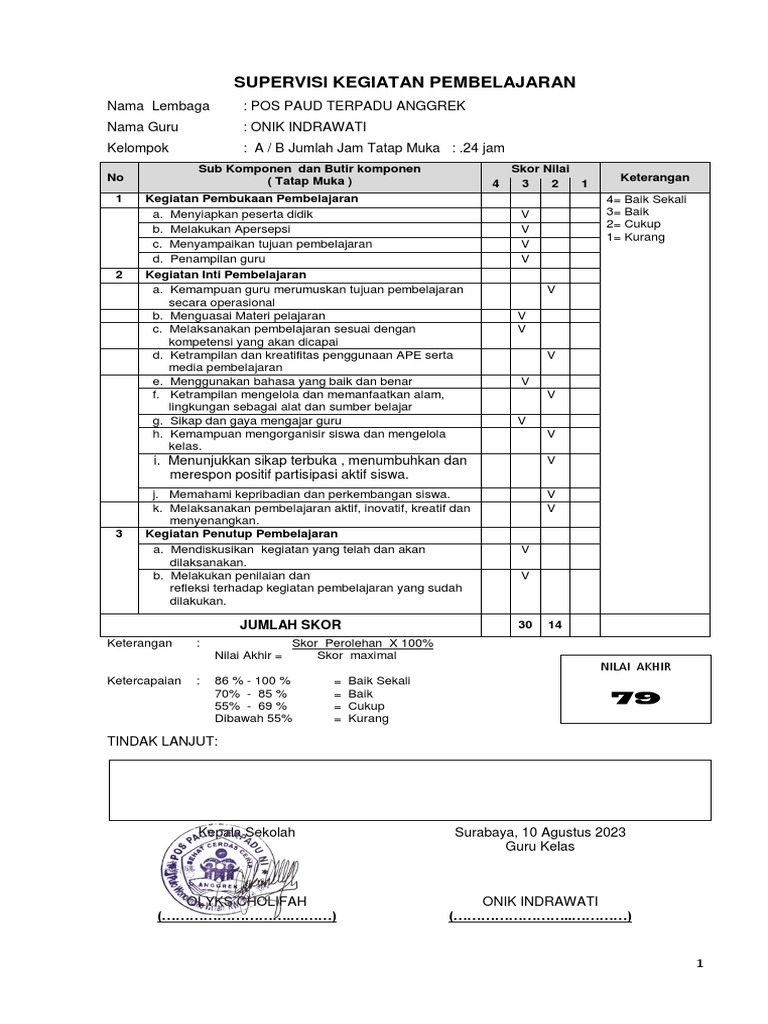 Supervisi Kegiatan Pembelajaran | PDF