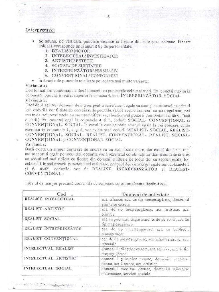 Interpretarea Testului Holland | PDF