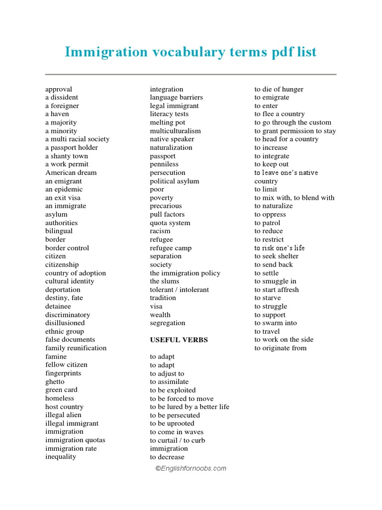 Immigration Vocabulary Terms | PDF