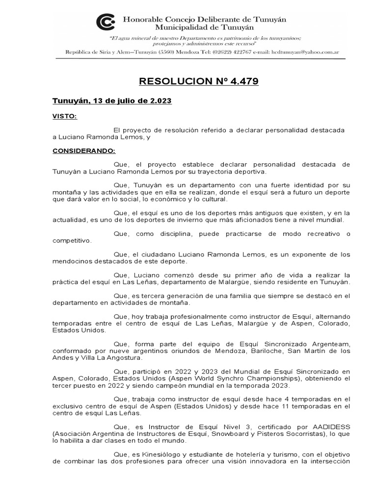 RESOLUCIÓN #4479 Luciano Ramonda Lemos | PDF