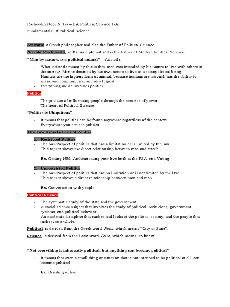 Fundamentals of Political Science Notes! | PDF