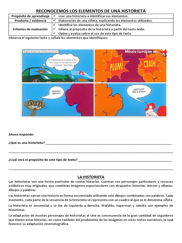 Ficha Elementos de Una Historieta | PDF | Cómics
