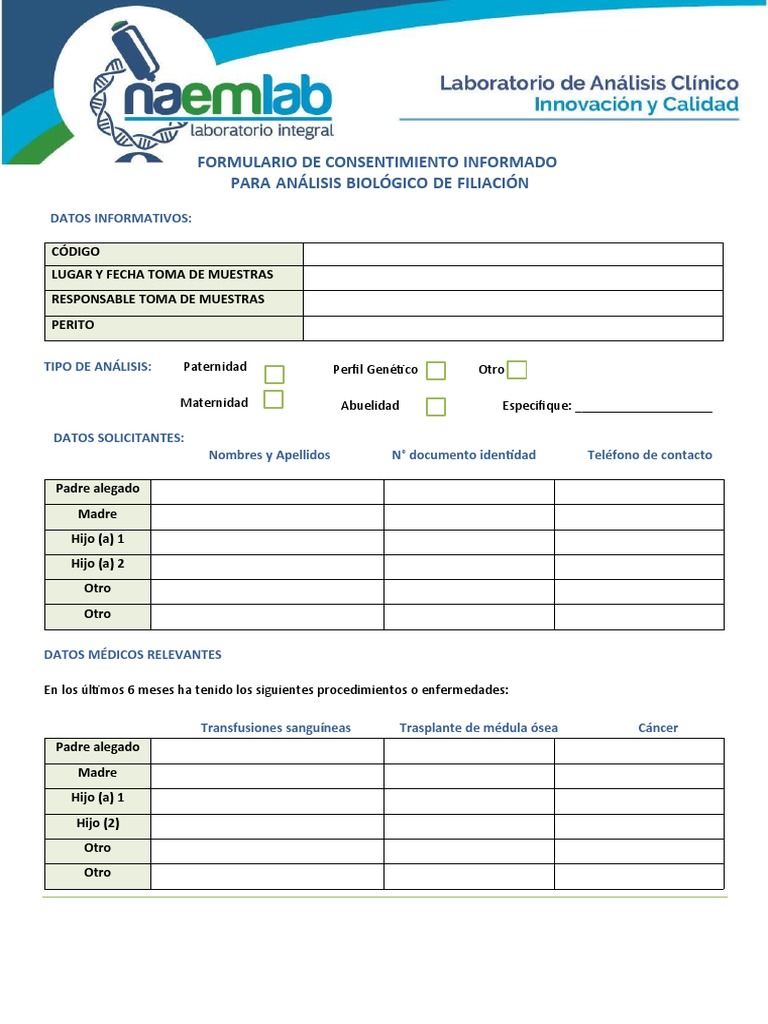 Formulario de Consentimiento Informado Naemlab Sep 2022 | PDF