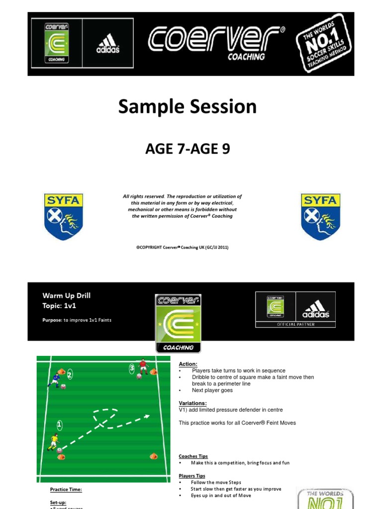 Coerver Sample Session Age 7 Age 9 | PDF