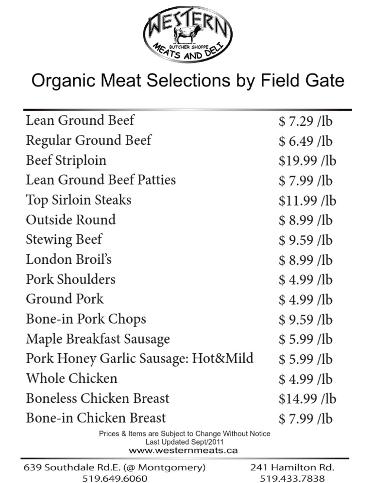 Meat Price List for Shoppers | PDF