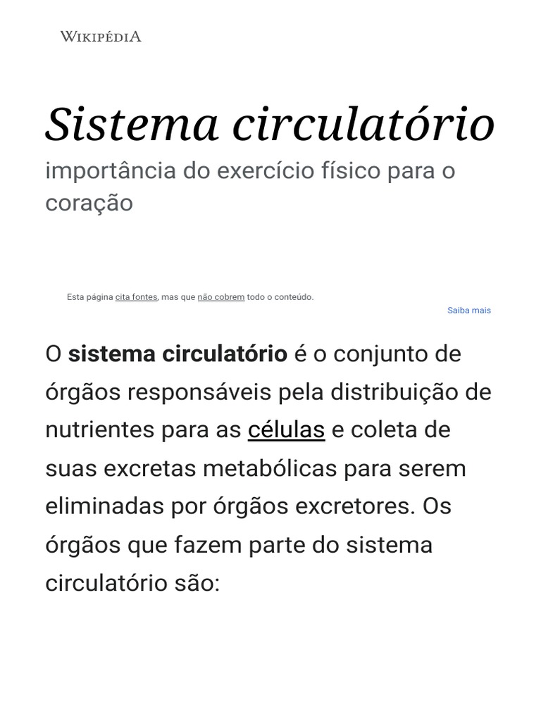 Sistema Circulatório – Wikipédia, A Enciclopédia Livre | PDF | Sistema ...