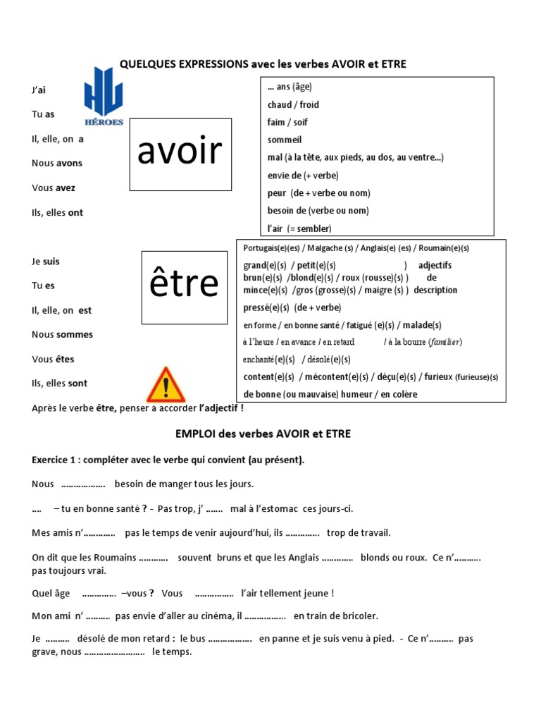 Expressions avec Avoir et Être en Français | PDF | Arts du langage et ...