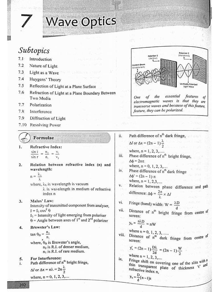 Wave Optics Mcqs | PDF