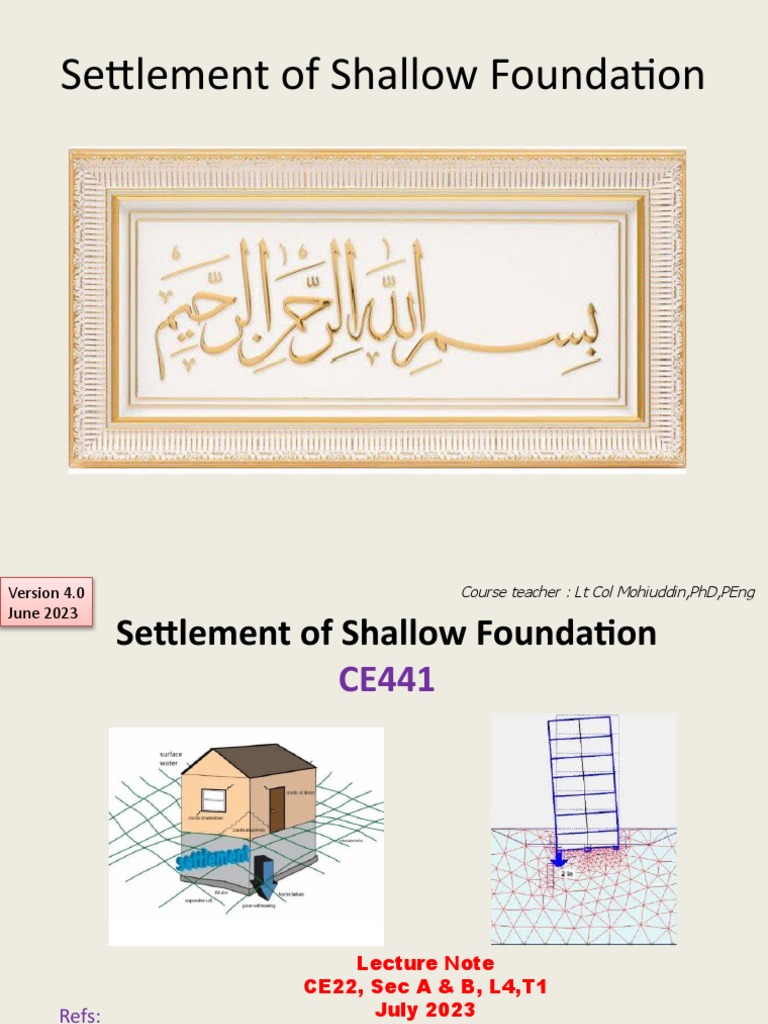 CE441 - Lec05 - Settlement of Shallow Foundation | PDF | Stress (Mechanics) | Building Engineering