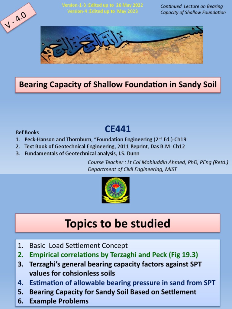 CE 441 - Lec04 - Footings On Sand | PDF | Soil Mechanics | Natural Materials