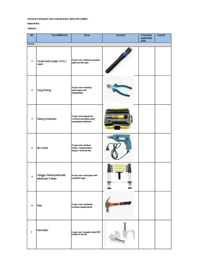 Checklist Tool Dan Material Mitra IKR Icon Plus | PDF | Komputer ...