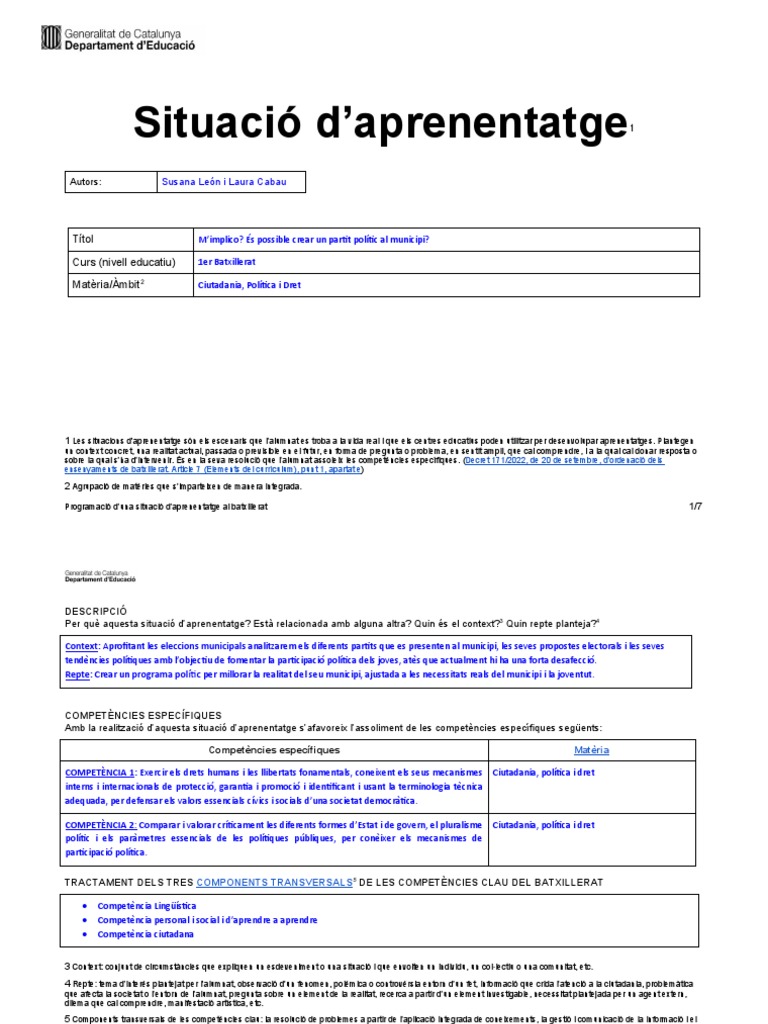 Graella Programació - Situació D'aprenentatge | PDF