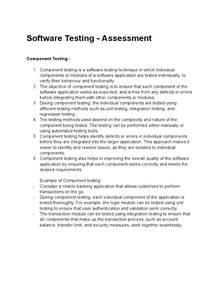 Software Testing - Assessment | PDF Software Testing - Assessment | PDF