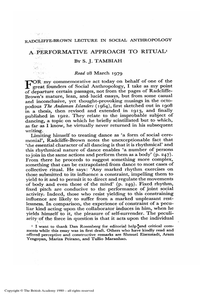 A Performative Approach To Ritual Stanley Tambiah Pdf
