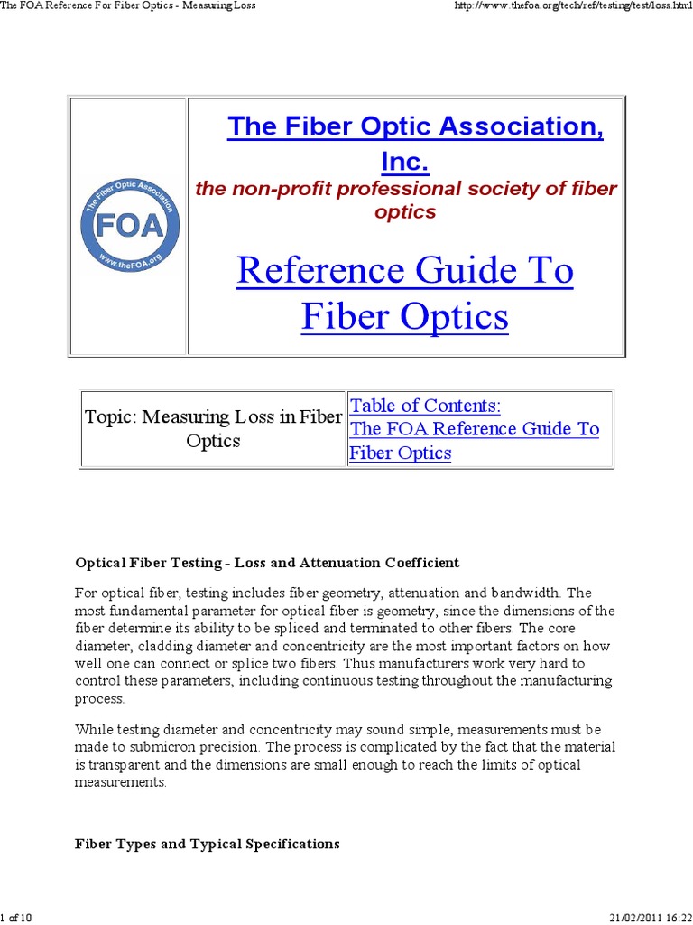 The FOA Reference For Fiber.. | PDF | Optical Fiber | Attenuation