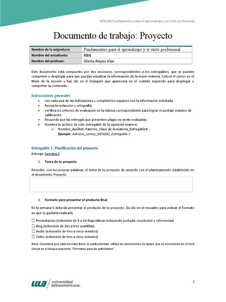 RBN Gen200 Entregable3 | PDF | Estilo apa | Rúbrica (Académica)