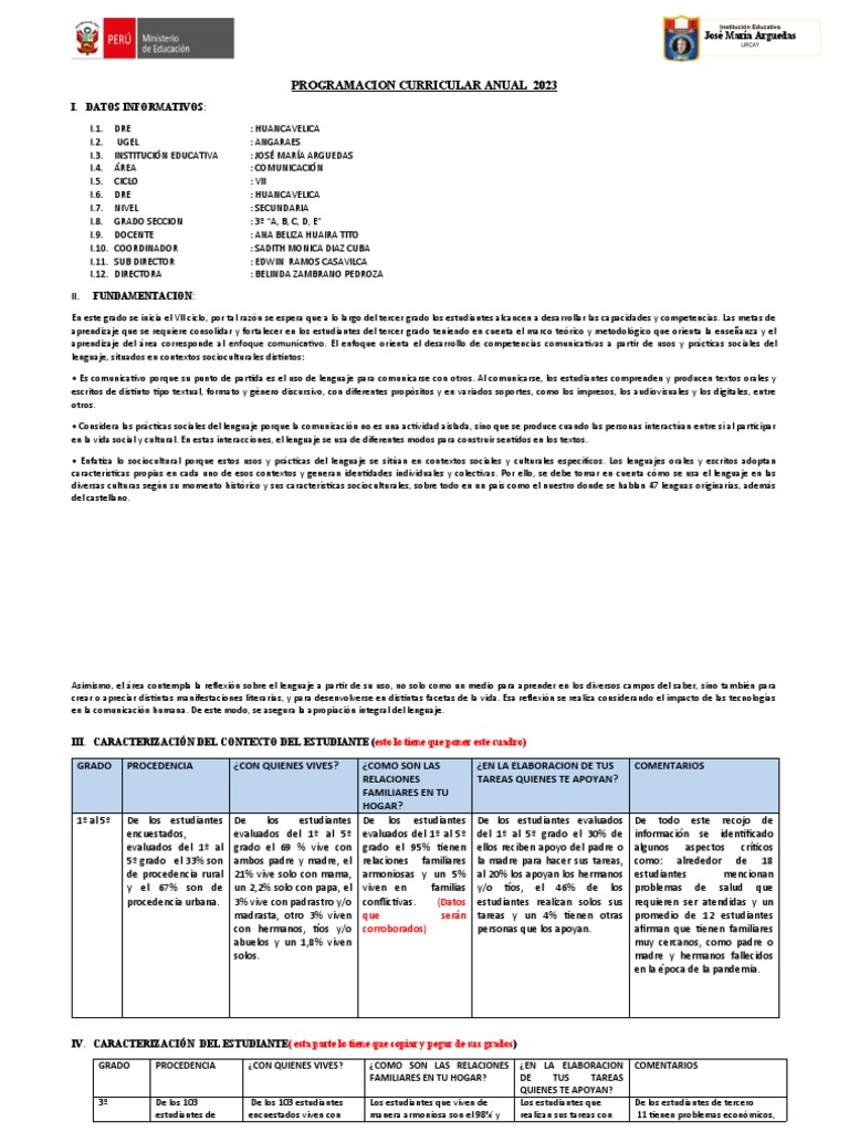 PROGRAMACION CURRICULAR ANUAL Modelo | PDF