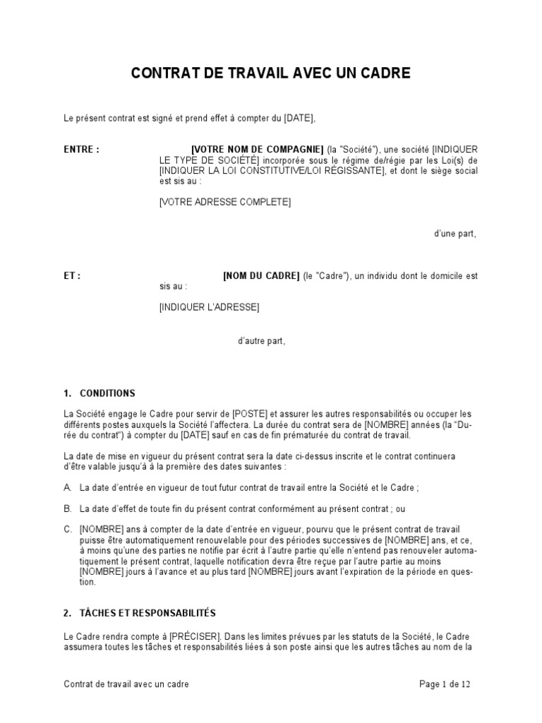 Contrat de Travail Avec Un Cadre | PDF