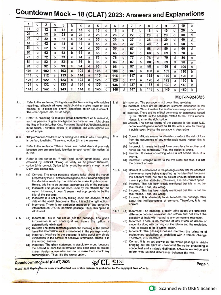 Countdown Mock 18 ANSWER KEY | PDF
