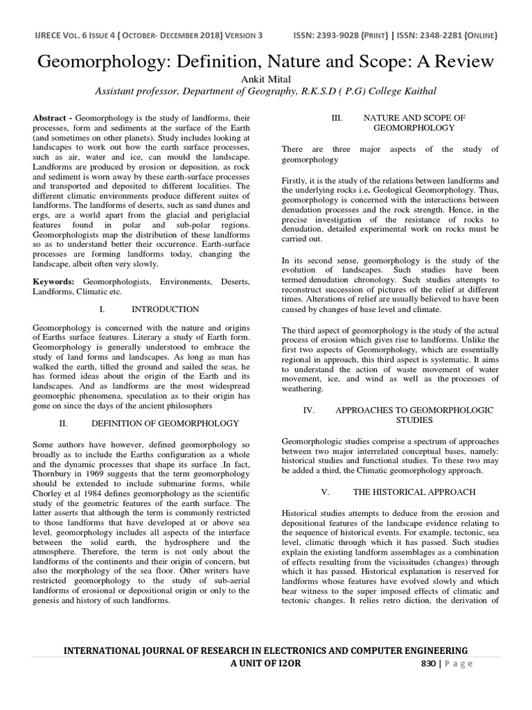 Geomorphology: Definition, Nature and Scope: A Review | PDF | Geomorphology | Earth Sciences