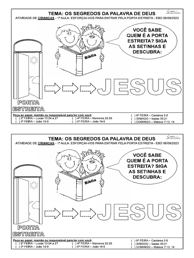 1a Aula - Atividade2 - CRI - Os Segredos Da Palavra de Deus - Esforcai-Vos para Entrar Pela ...