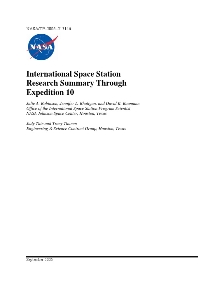 International Space Station Research Summary Through Expedition 10 ...