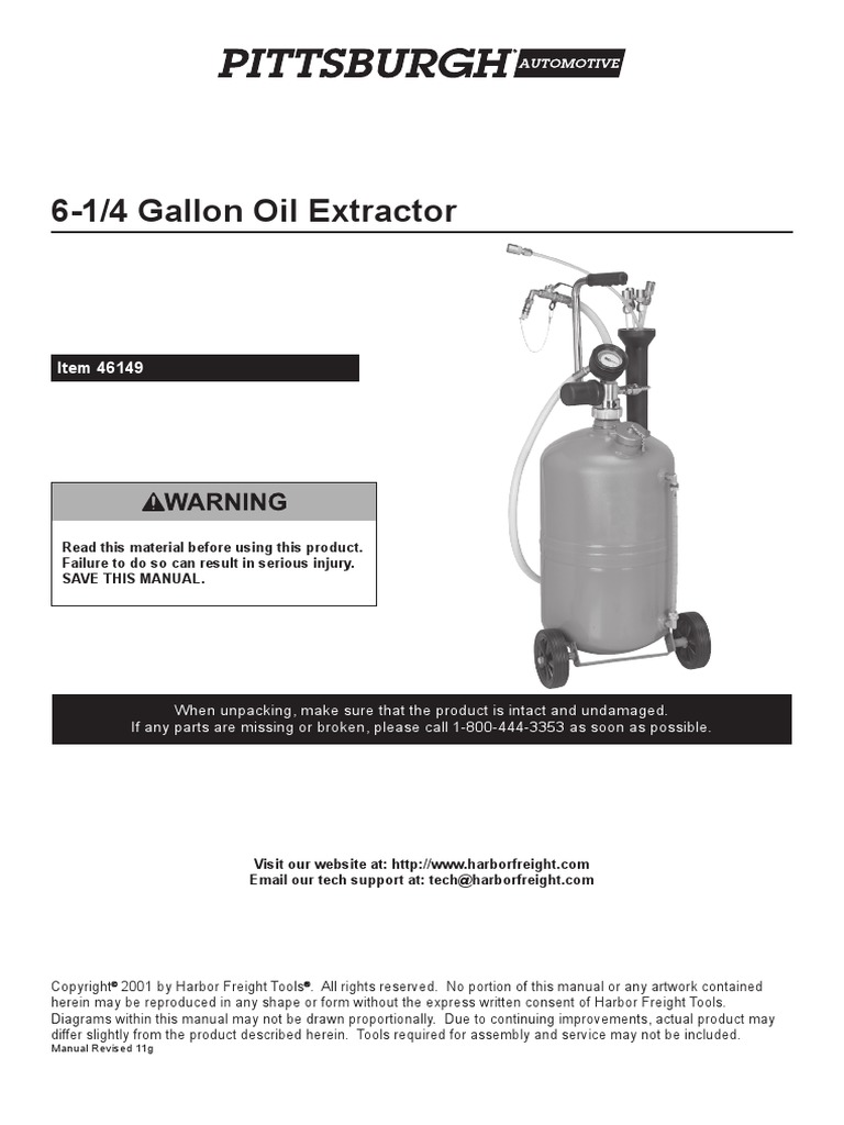 6-1/4 Gallon Oil Extractor: Item 46149 | PDF