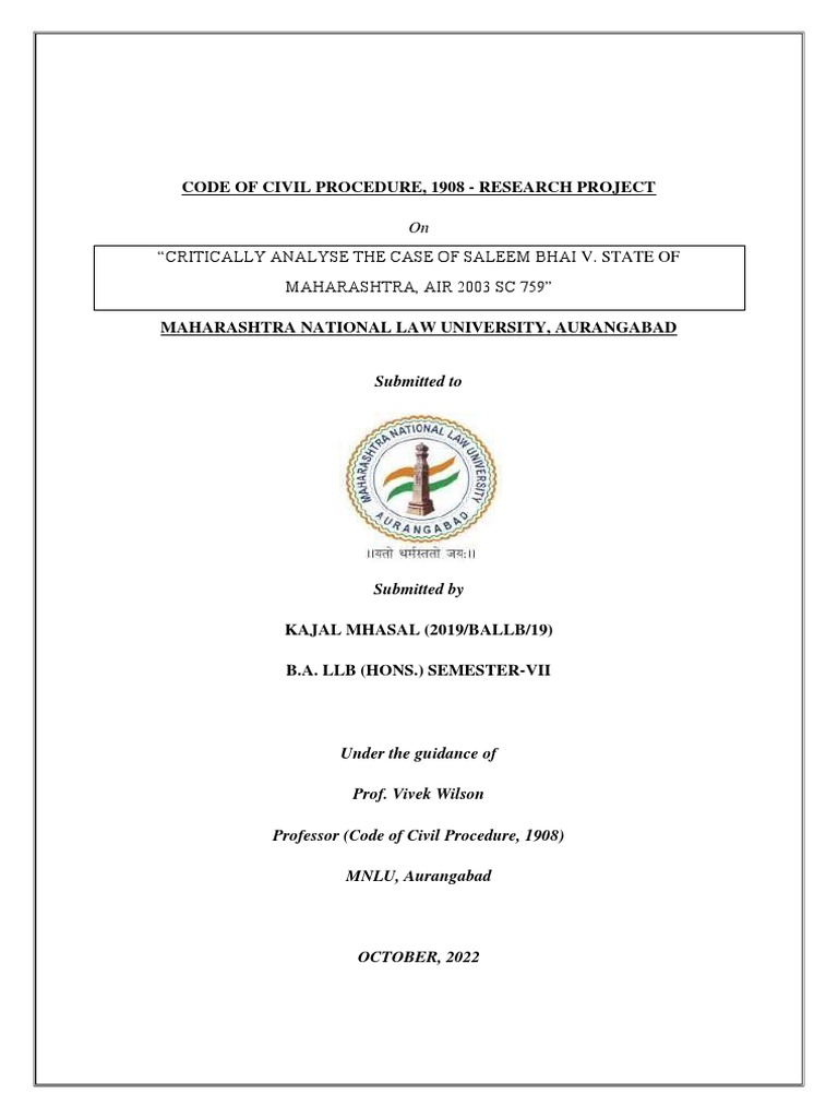Analysis of Saleem Bhai Case in CPC | PDF | Finance & Money Management ...