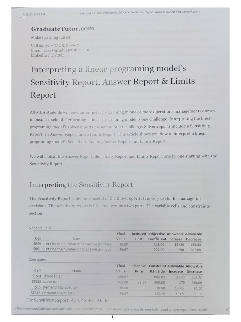 QM - Interpretation of Sensitivity Report | PDF