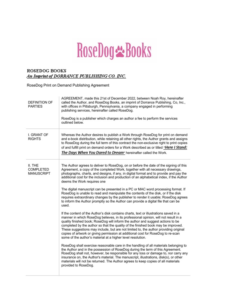 RoseDog Contract - Noah Roy | PDF | Books | Arbitration