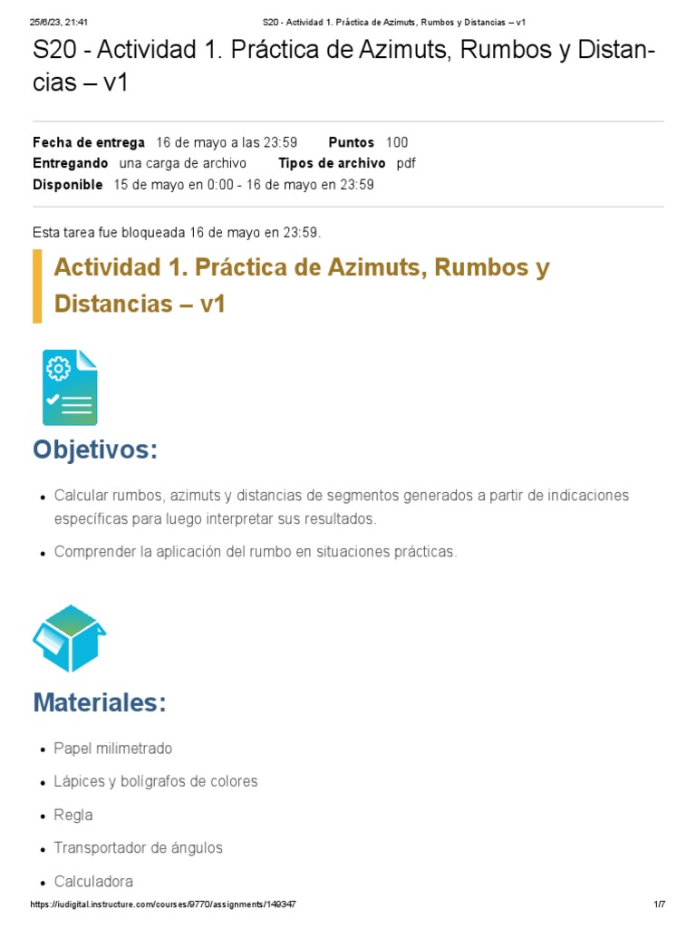 S20 - Actividad 1. Práctica de Azimuts, Rumbos y Distancias - v1 | PDF