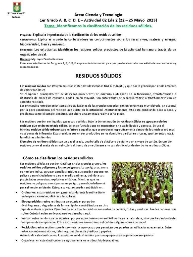 Ficha Act. 02 Eda 2 Residuos Solidos | PDF | Residuos | Gestión de residuos