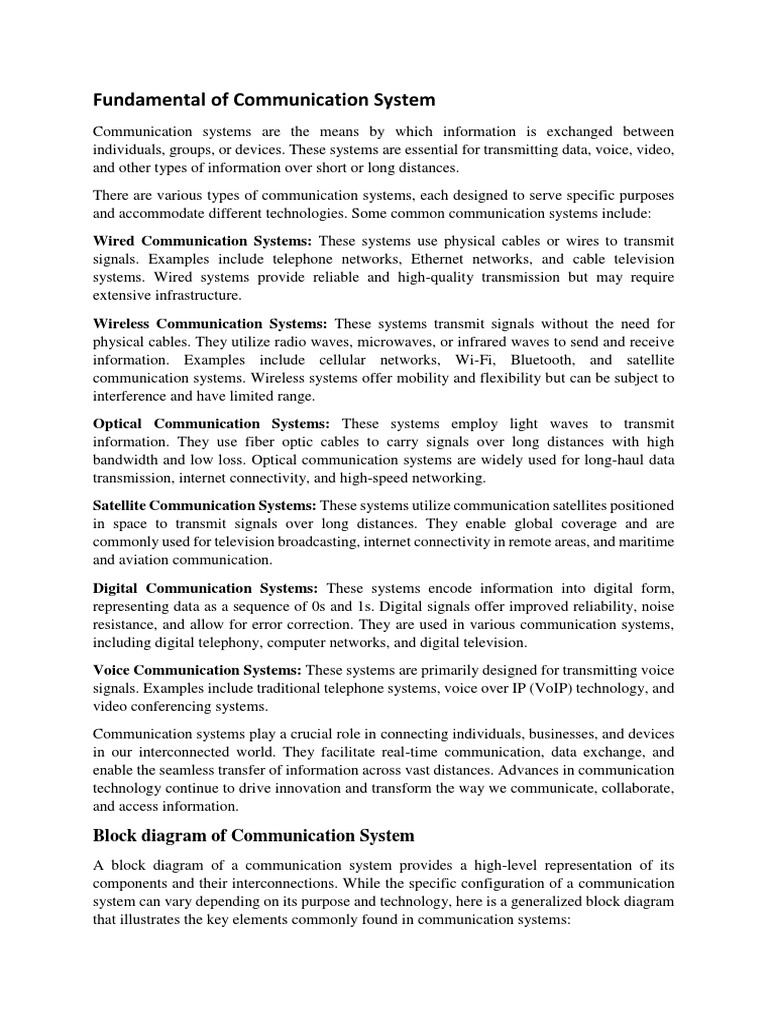 Communication System Block Diagram | PDF