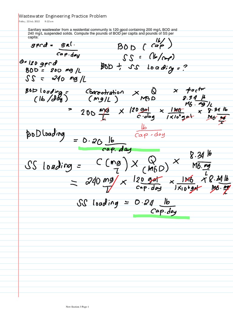 One Note Wastewater Engineering Practice Problem With Answer Key | PDF One Note Wastewater Engineering Practice Problem With Answer Key | PDF