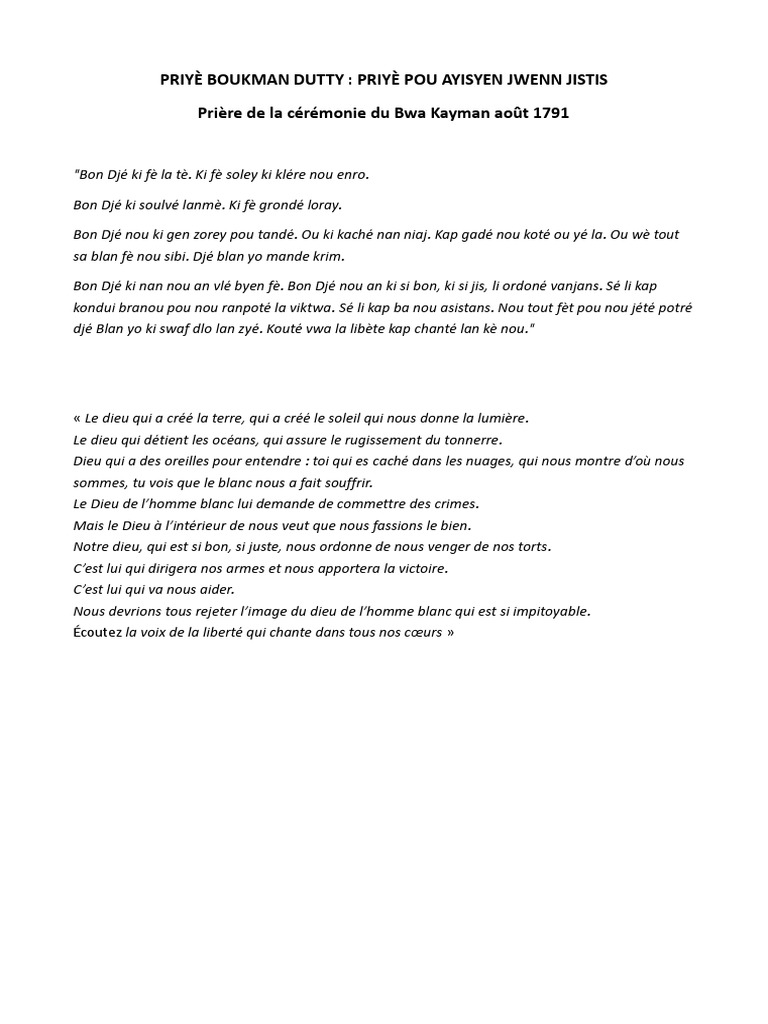 Priere de Boukman | PDF