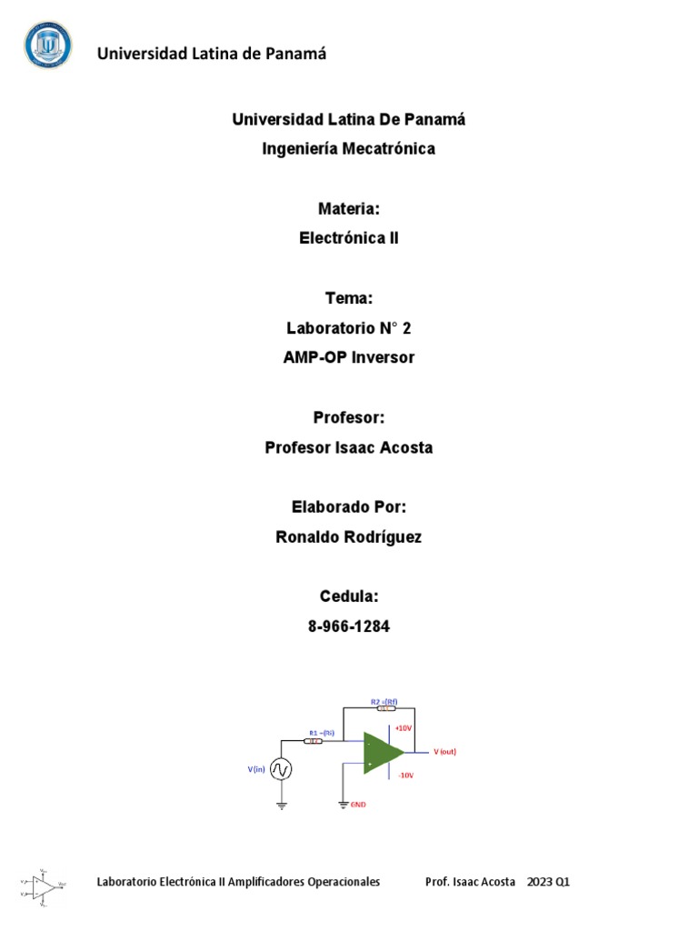 Lab 2 Electrónica II AMP-OP Invm1 | PDF