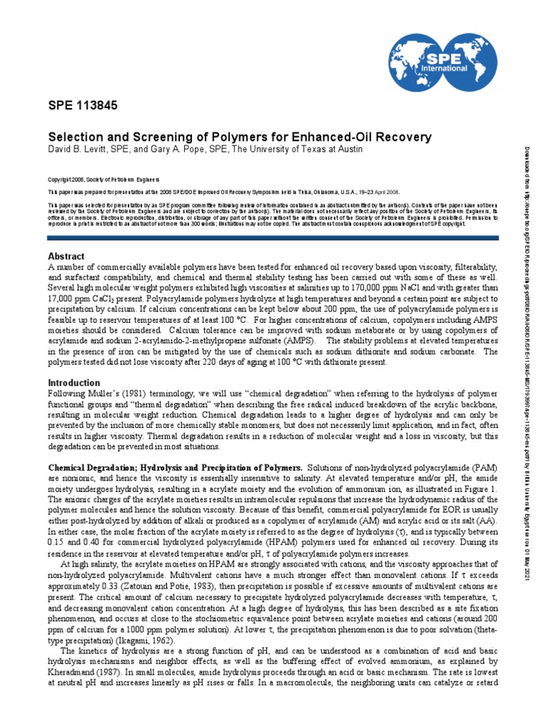 (2008) Selection and Screening of Polymers For Enhanced-Oil Recovery | PDF