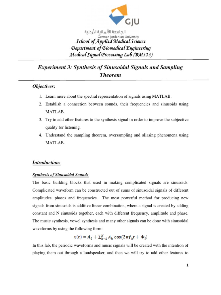 Sinusoidal Signal Synthesis in MATLAB | PDF | Technology & Engineering